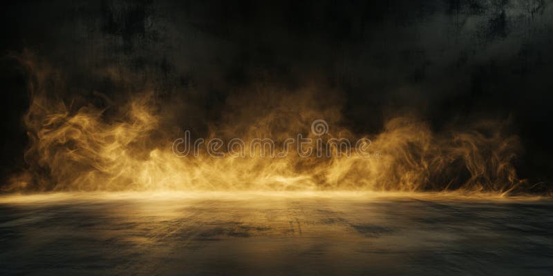 Golden Smoke on Dark Background with Reflective Surface Stock ...