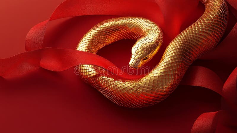Golden Snake Coiled on Red Ribbon Stock Illustration - Illustration of ...