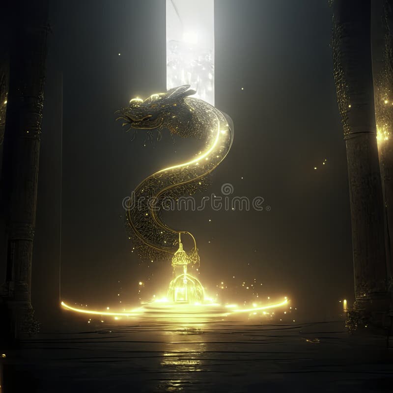 Golden Snake in the Dark, 3d Rendering. Computer Digital Drawing Stock ...