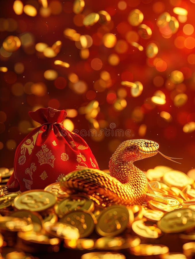Golden Snake and Gold Coin Year of the Snake 3D Model. Stock ...