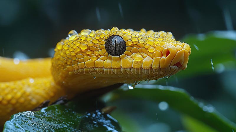 Golden snake in the rain stock photo. Image of fauna - 368964918