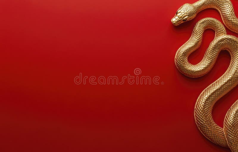Golden Snake Red Background Copy Space Decorative Design Stock Photos ...