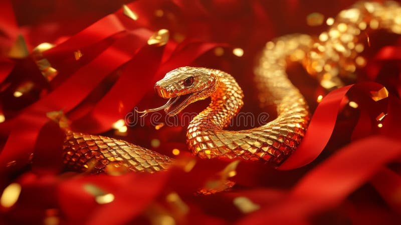 Golden Snake Wrapped in Red Ribbons Stock Illustration - Illustration ...