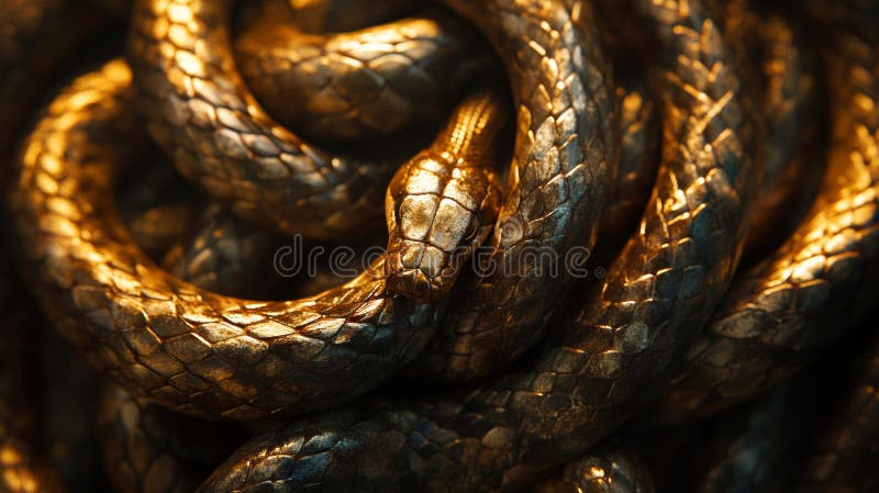 Golden Snakes Entwined in a Mystical Coil Stock Illustration ...