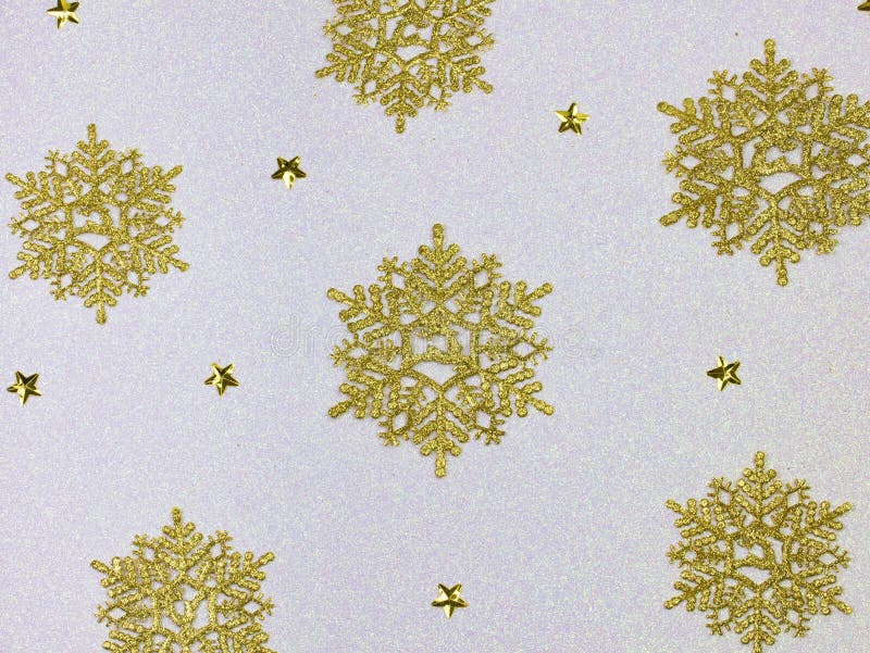 Golden Snow Flakes Glittering White Background Christmas Theme Stock ...