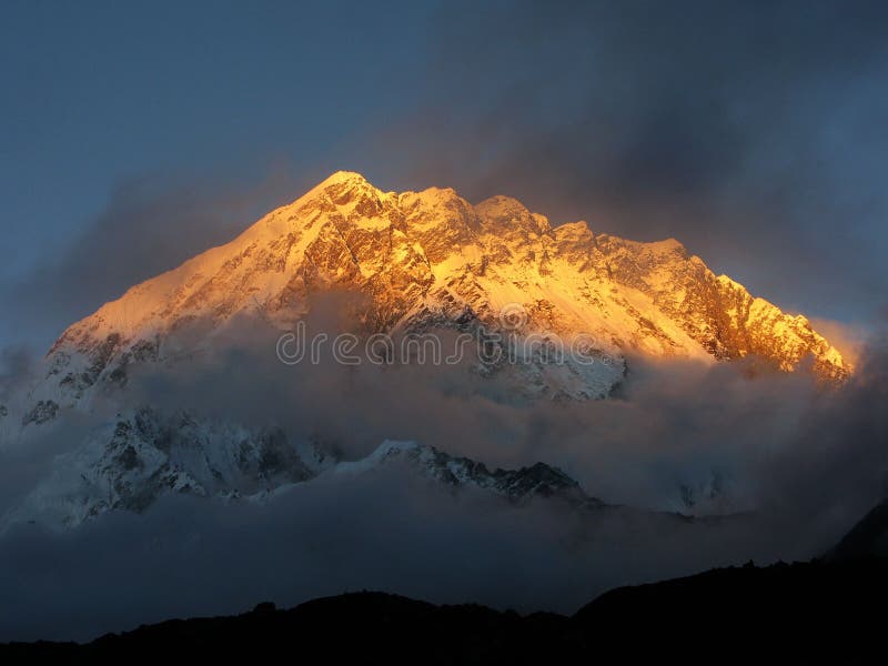 Golden Snow Mountain Sunset in Nepal Stock Photo - Image of himalaya ...