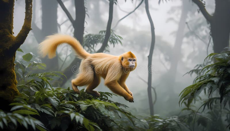 Golden Snub-Nosed Monkey in the Cloud Forest Stock Illustration ...