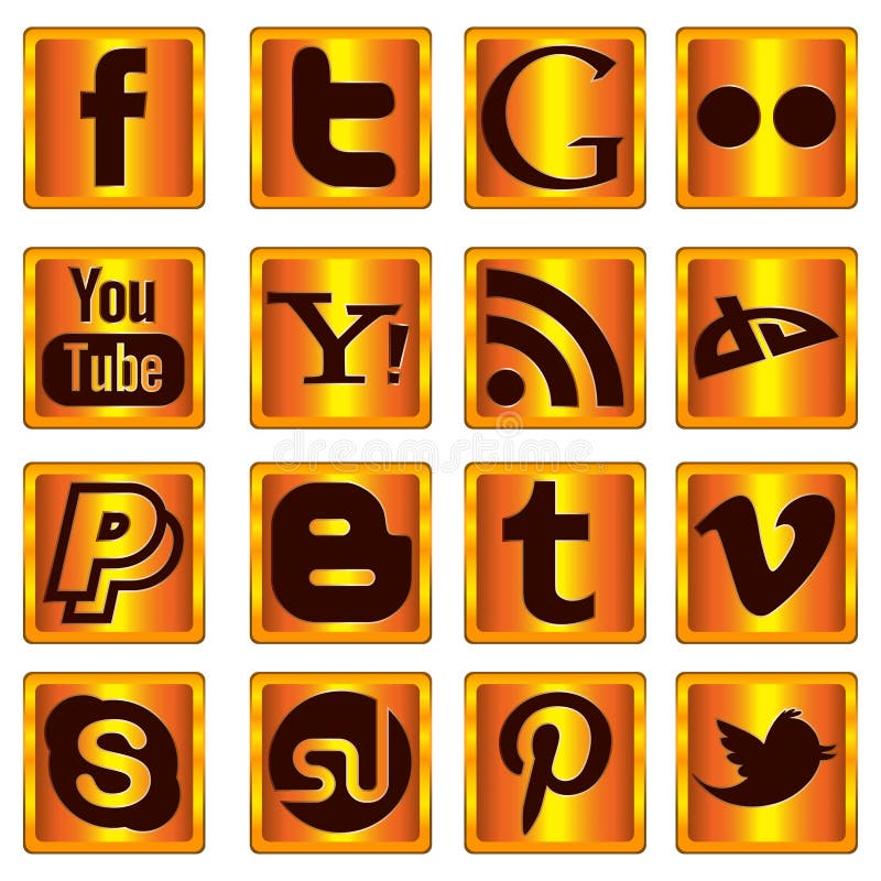 Golden Social Media Icons editorial photography. Illustration of ...