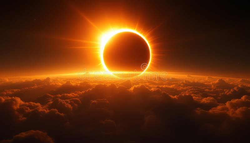 Eclipsed Sun Above Clouds Creates Dramatic Sky with Solar Flare Stock ...