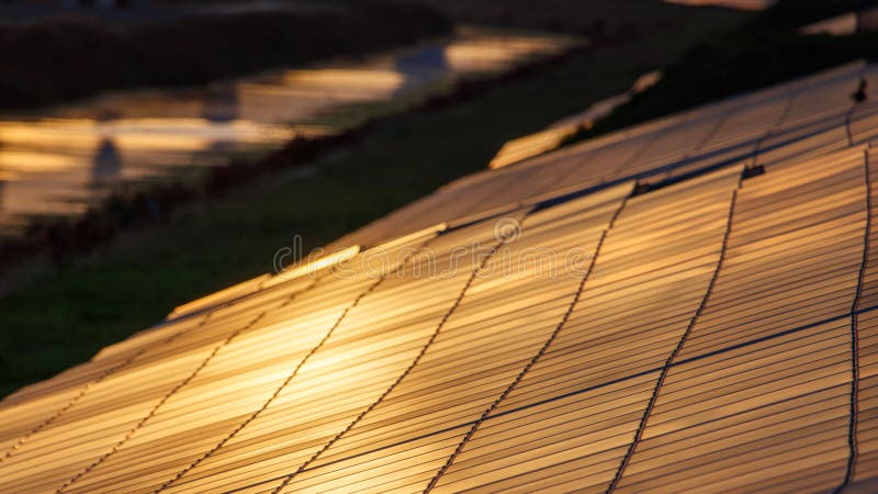 Golden Solar panels stock image. Image of alternative - 219407441