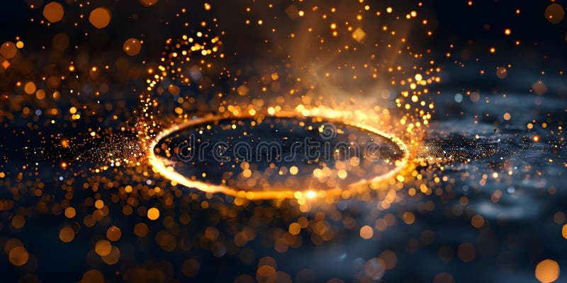 Golden Spark Particles and Confetti in Circular Frame on Dark ...