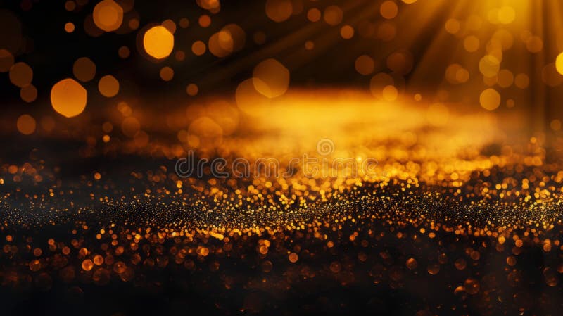 Golden Sparkle Background with Sun Rays and Bokeh Stock Illustration ...