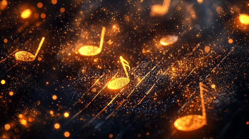 Golden Sparkle Effect on an Abstract Background of Music Notes. Stock ...