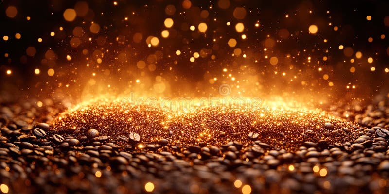 Golden Sparkle Effect Shimmering Over Coffee Beans Creating a Captivating Heart Shape Stock ...