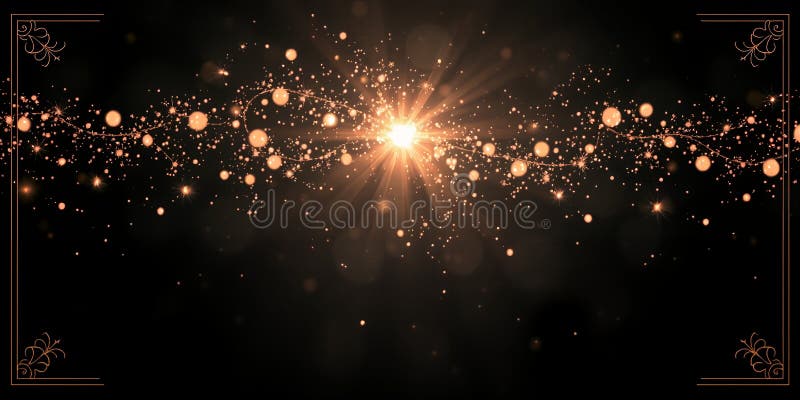 Golden Sparkle Light Burst on Black Background Stock Illustration ...