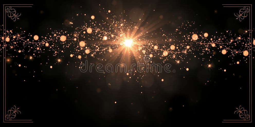 Golden Sparkle Light Burst on Black Background Stock Illustration ...