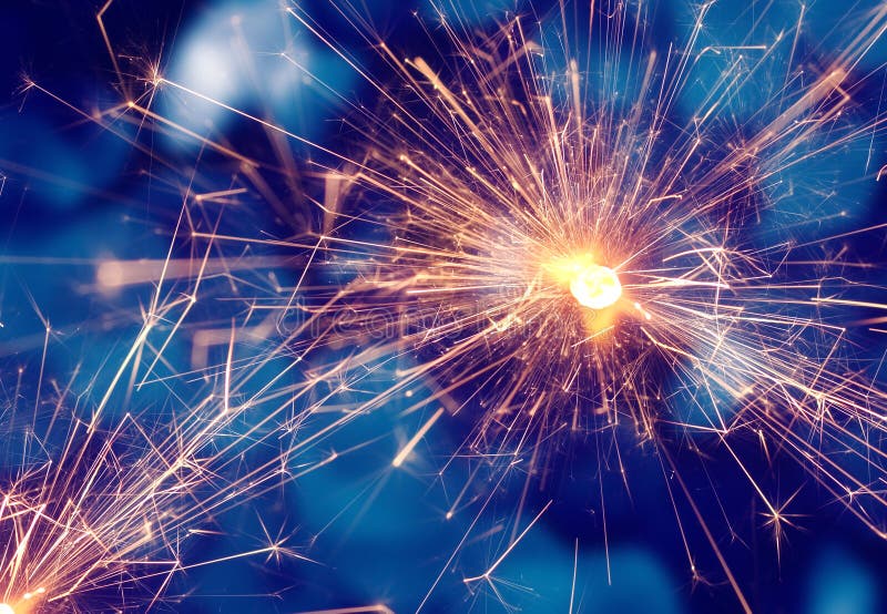 Gold Sparkler on Blue Background Stock Image - Image of burning ...