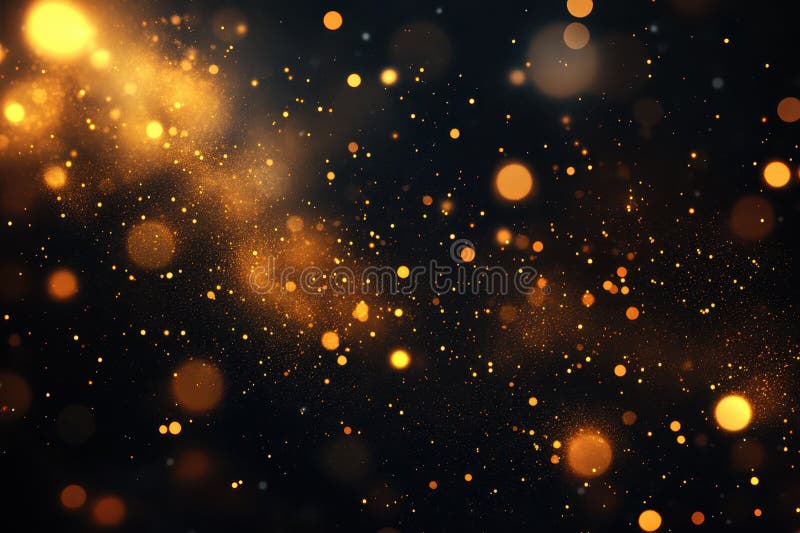 Golden Sparkles and Bokeh Lights on Black Background Festive Magic Glow ...