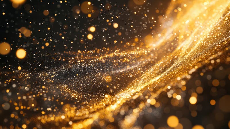 Golden Sparkles Flow through the Dark Background, Creating a Beautiful ...