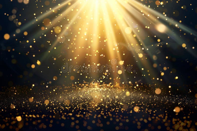 Golden Sparkles and Shimmering Light Rays Emanating Across a Dark ...