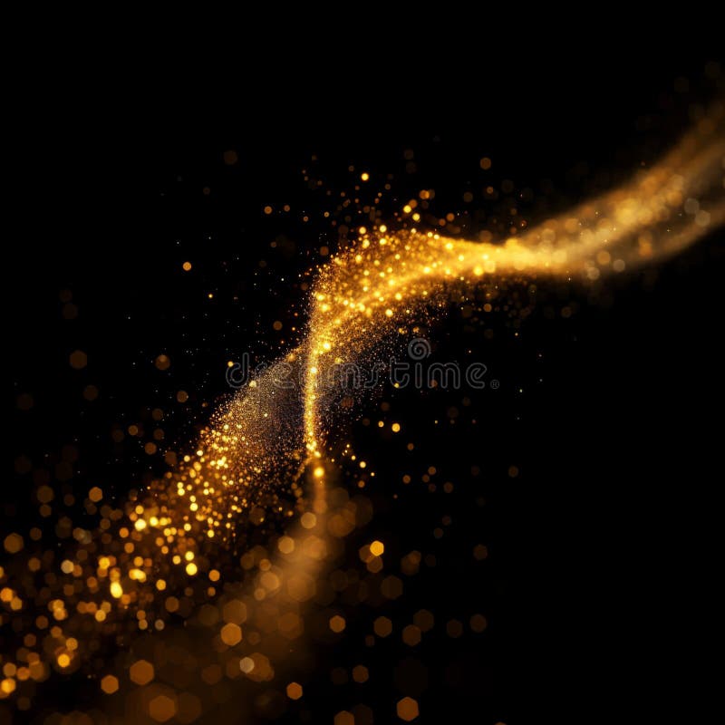 Golden Sparkles in a Swirling Motion on a Black Background Stock ...