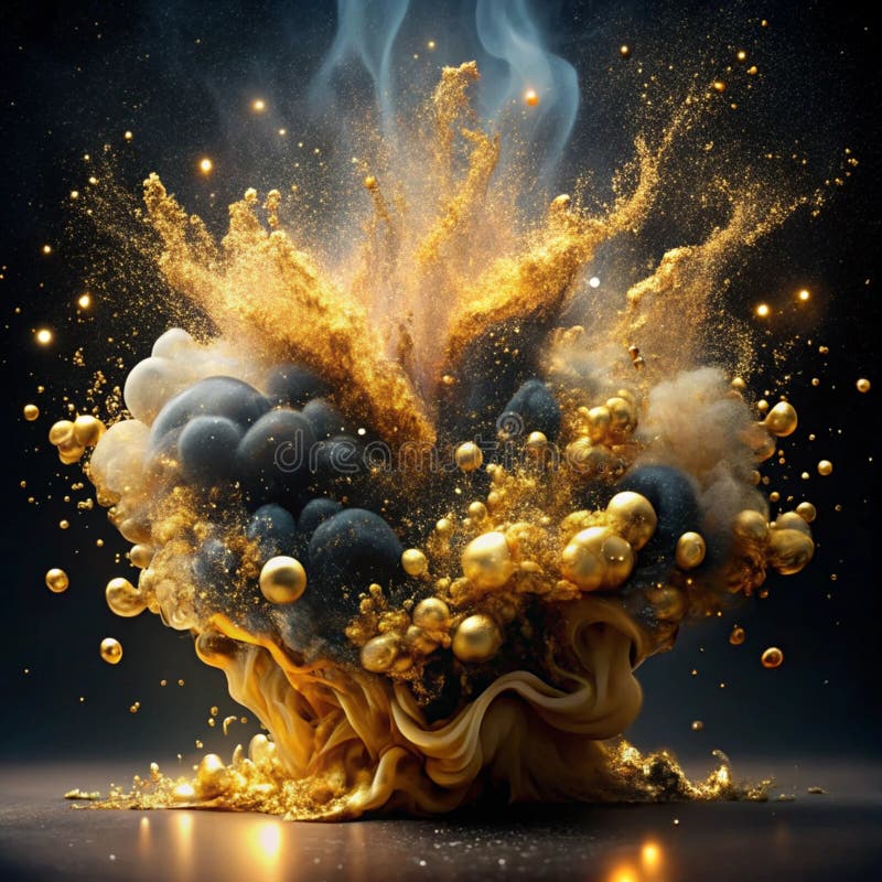 Golden Sparkling Abstract Background with Black Smoke and Underwater ...
