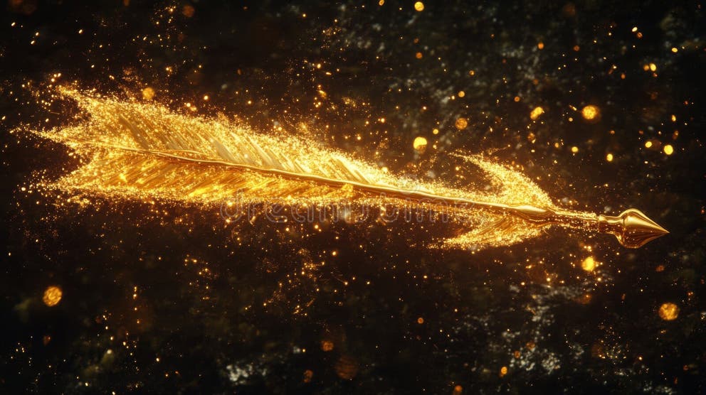 Golden Sparkling Arrow in Dark Background Stock Illustration ...