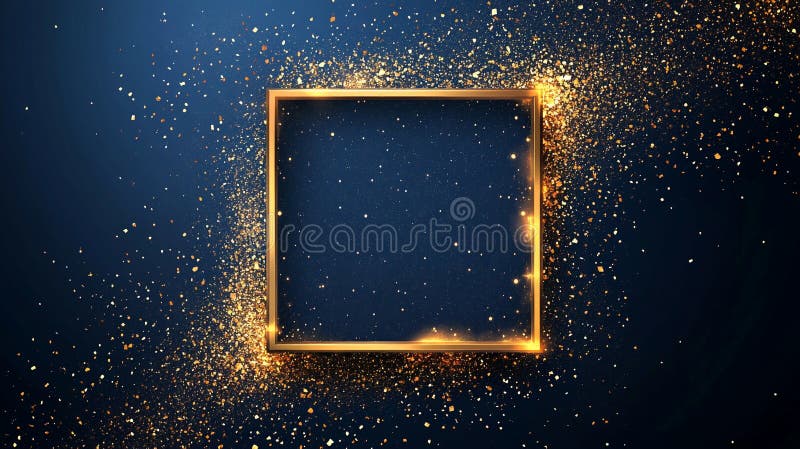 Golden Sparkling Border Frame Surrounded by Shimmering Particles on ...