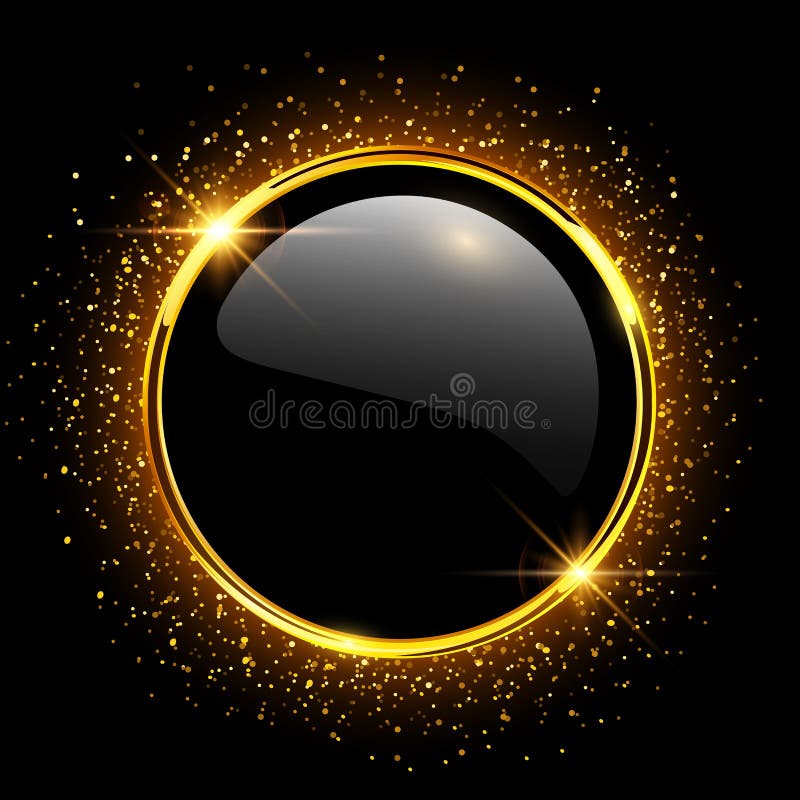 Golden Sparkling Button with Glitter on Black Background Stock Vector ...