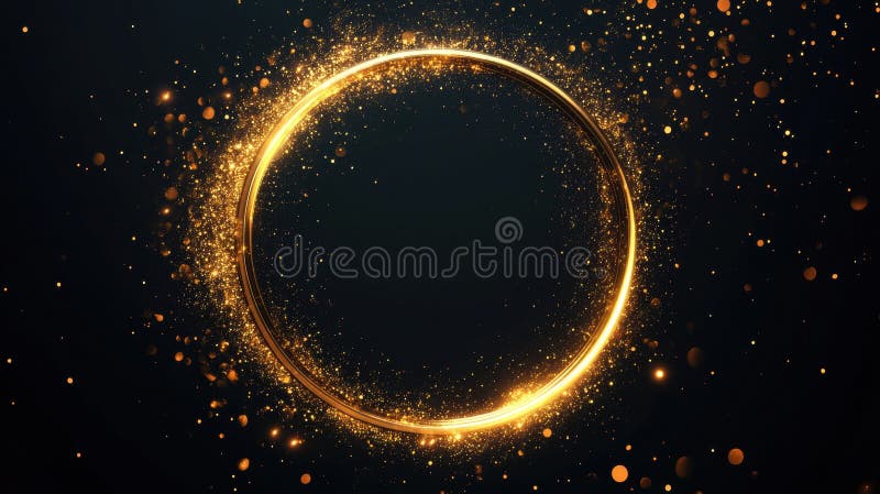 Golden Sparkling Circle Design on a Dark Background with Particles ...