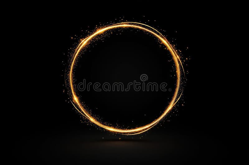 Golden Sparkling Firework Confetti Circle Frame on Black Background ...