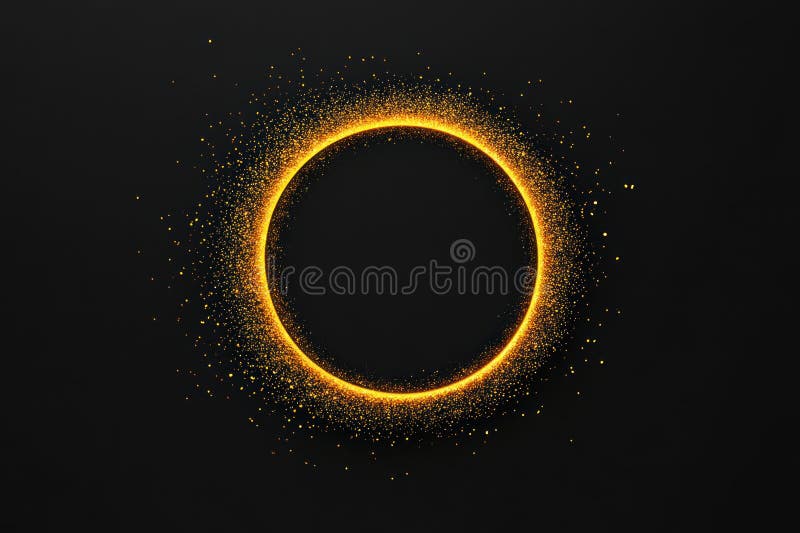Golden Sparkling Firework Confetti Circle Frame on Black Background ...