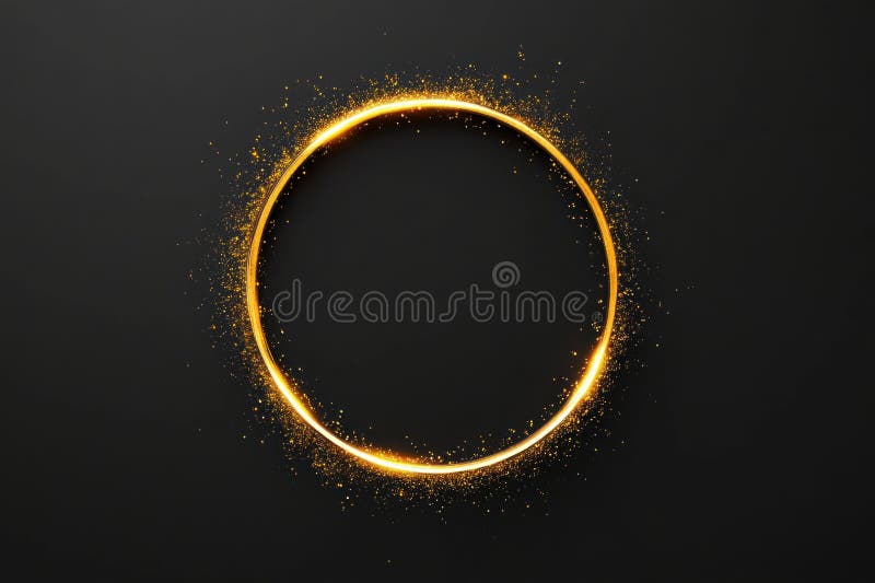 Golden Sparkling Firework Confetti Circle Frame on Black Background ...