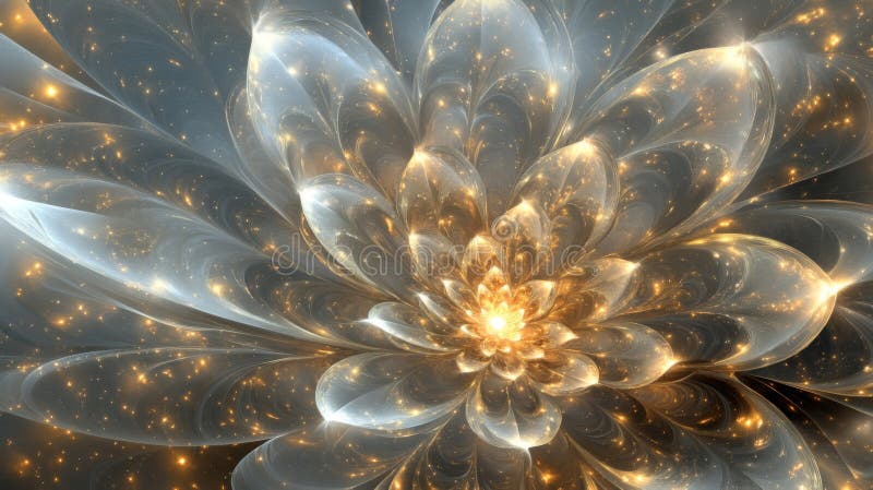 Golden Sparkling Flower Abstract Design Stock Illustration ...