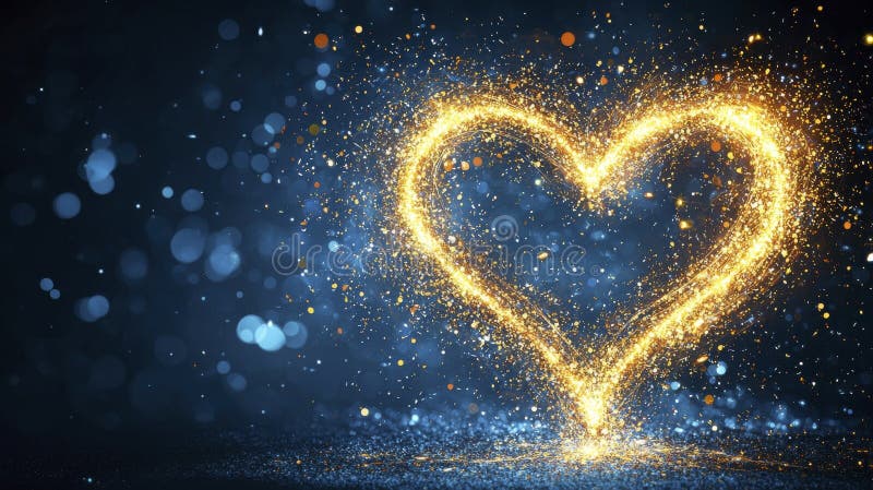 Golden Sparkling Heart on Dark Background Stock Illustration ...