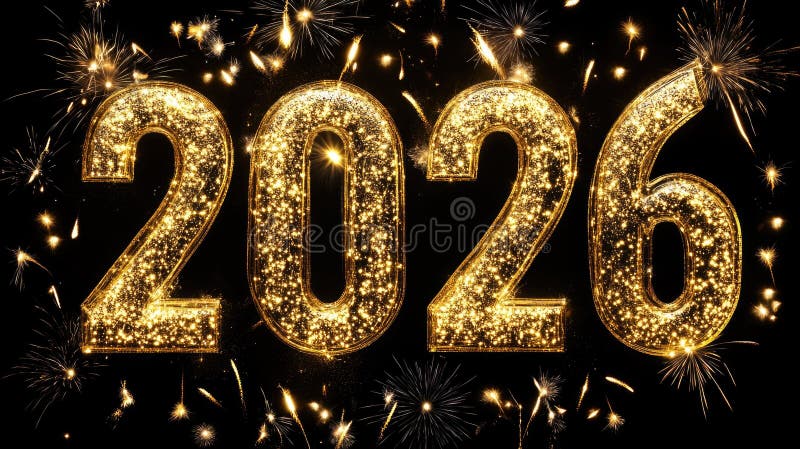 Golden 2026 Sparkling New Year Celebration with Fireworks. Happy New ...