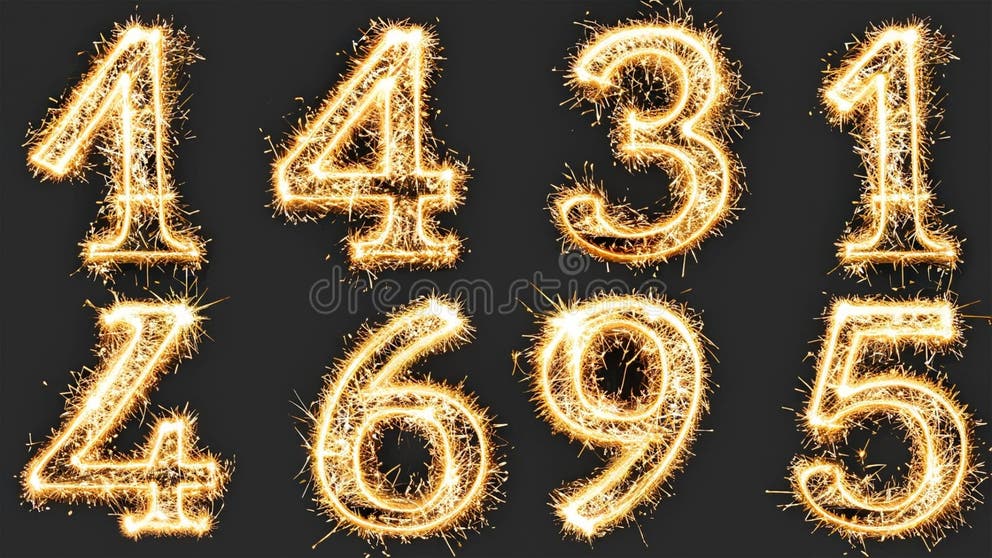 Golden Sparkling Numbers 1 4 3 1 4 6 9 5 Bright Colour Stock Photo ...