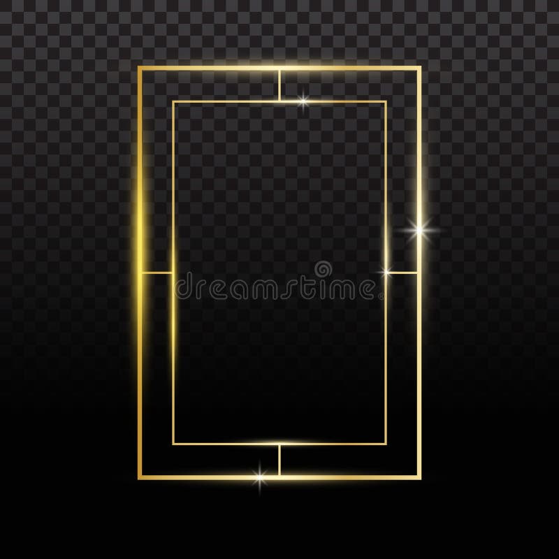 Golden Sparkling Rectangle with Golden Glitter Isolated on Black ...