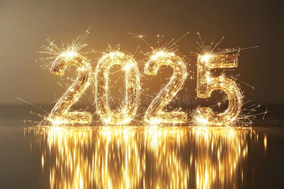 Golden Sparkling 2025 Reflections on a Smooth Surface Stock Photo ...