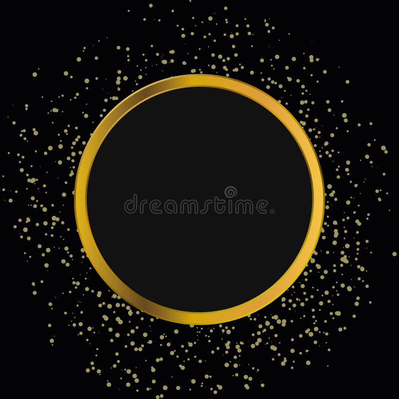 Golden Sparkling Round Frame with Gold Glitter on a Black Background ...