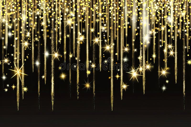 Golden Sparkling Star Lights on Black Background Stock Image - Image of ...