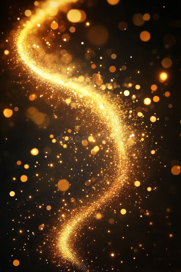 Golden Sparkling Trail of Magic Dust on a Black Background with ...