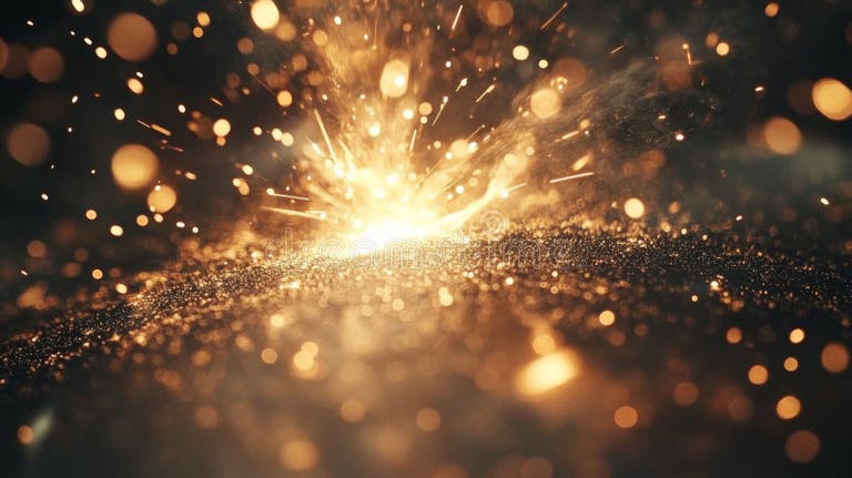 Golden Sparks Exploding on Dark Glittering Surface Stock Illustration ...