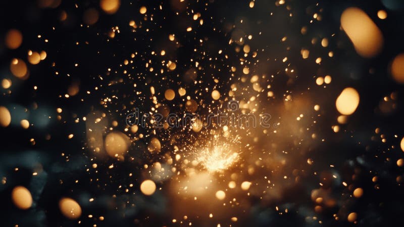 Golden Sparks Exploding in Dark Night Sky Stock Illustration ...