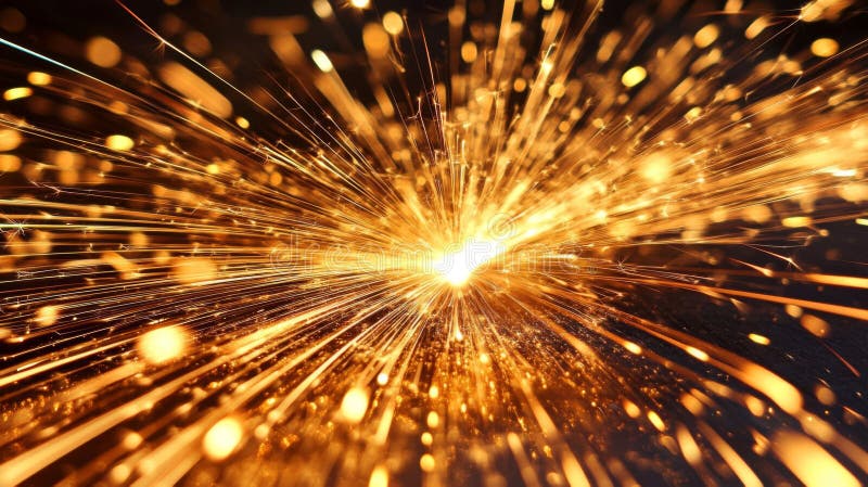 Golden Sparks Exploding in a Radiating Burst of Light Stock ...