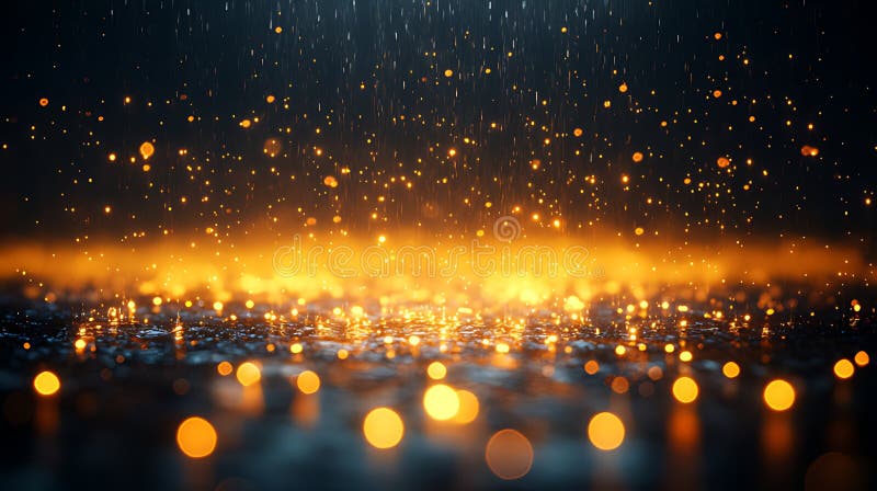 Golden Sparks Falling, Dark Background, Bokeh Lights, Studio Shot ...