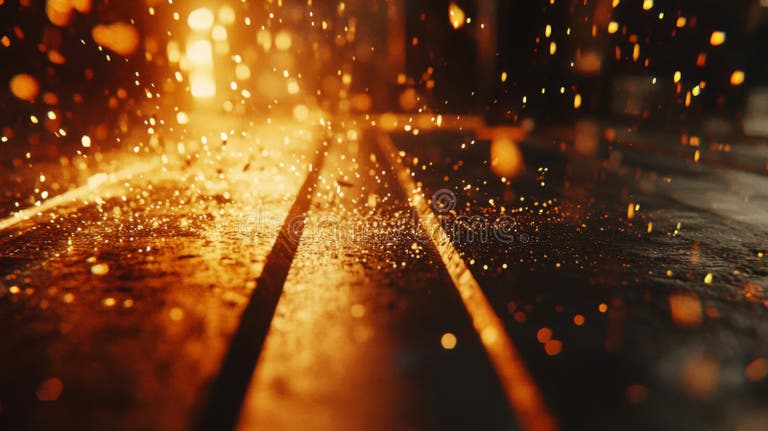 Golden Sparks Falling on Dark Grooved Surface Stock Illustration ...