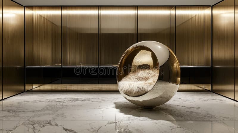 Golden Sphere Chair in Modern Lobby Stock Image - Image of golden ...