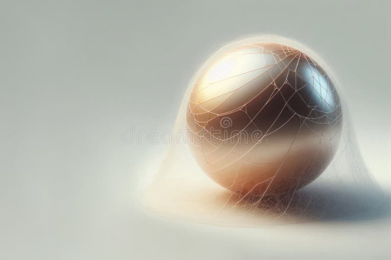 A Golden Sphere Covered with a Thin Cobweb. Space for Text. Stock Image ...
