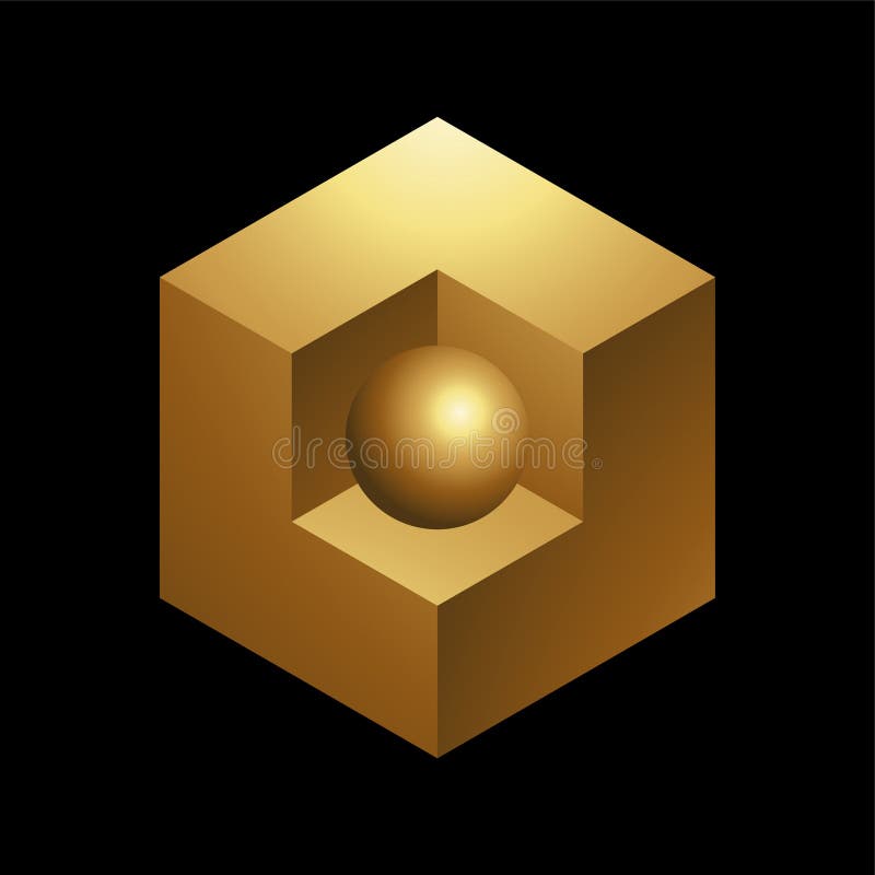 Golden Sphere and Cube on Black Background Stock Vector - Illustration ...